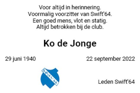 In Memoriam Ko De Jonge 1940 2022 Swift 64