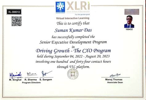 Completed Senior Executive Development Program At Xlri Suman Kumar