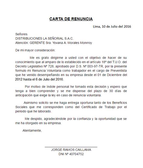 Modelo De Carta De Renuncia Con Exoneracion De 30 Dias Carta De My