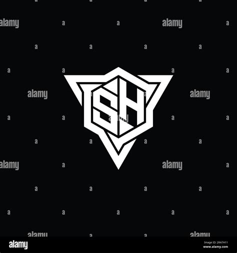 Sh Letter Logo Monogram Hexagon Shape With Triangle Outline Sharp Slice Style Design Template