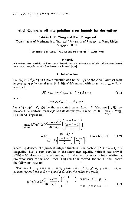 Pdf Abelgontscharoff Interpolation Error Bounds For Derivatives