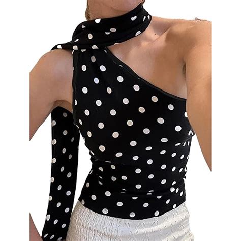 Nicoxijia Women Polka Dots Tie Front Tops Mesh Halter Crop Camisole