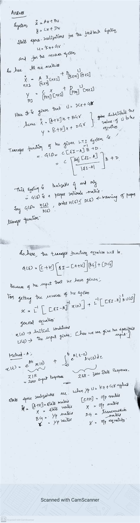 [solved] 8 Consider The System X Ax Bu Y Cx Du Write State Space Realizations For
