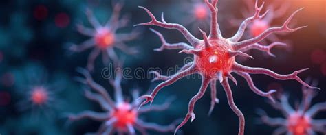 3d Illustration Of Neuron Reddish Pink Neuron Structure With
