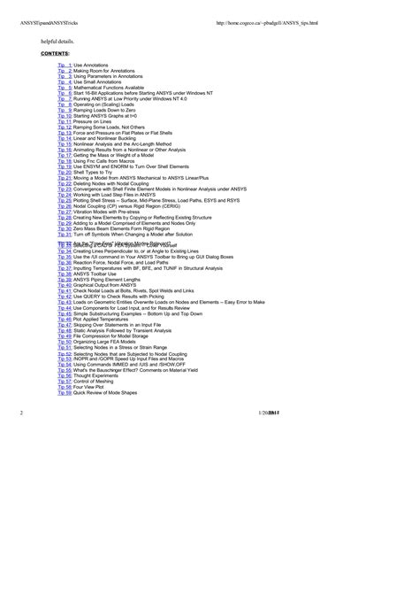 Solution Ansys Tips Return To Home Page Fea And Optimization Introduction Page Fea Modeling
