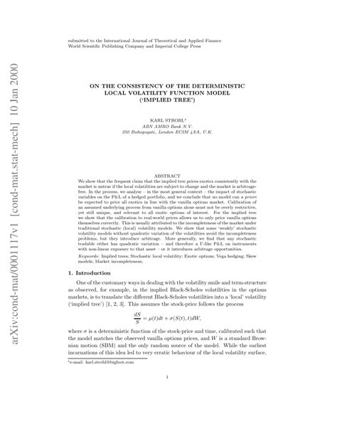 Pdf On The Consistency Of The Deterministic Local Volatility Function