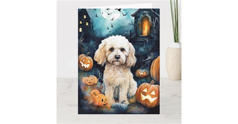 Halloween Cockapoo With Pumpkins Scary Card Zazzle