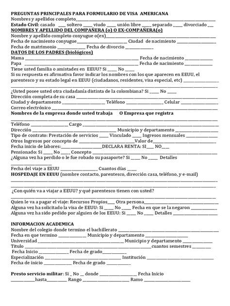 Formulario Solicitud Visa Americana Pdf Pdf Visa De Viaje