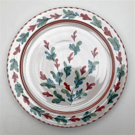 Large Dinner Plate Fuchsia Pattern Coral Nicola Werner Pottery
