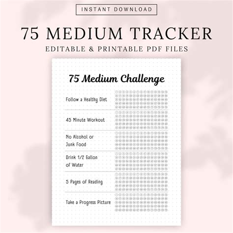 75 Medium Tracker Printable 75 Medium Challenge Editable 75 Day