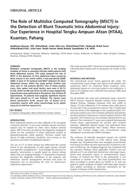 Pdf The Role Of Multislice Computed Tomography Msct In The
