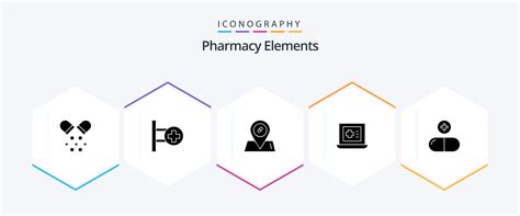 Pharmacy Elements 25 Glyph Icon Pack Including Medicine Laptop Sign