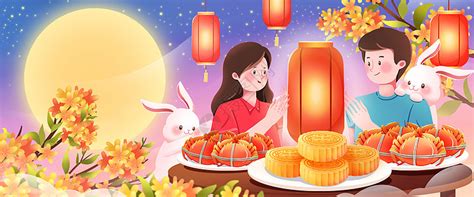 中秋佳节一家人团聚吃月饼插画插画图片下载 正版图片402519725 摄图网