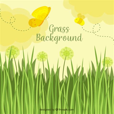 Free Grass Background With Cute Butterflies Nohatcc
