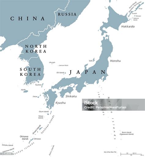 Korean Peninsula And Japan Countries Political Map Stock Illustration