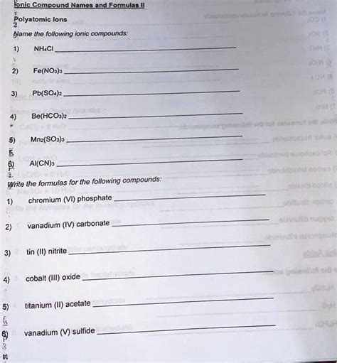 Inic Comeound Nameg And Fgnuls L Polyatomic Lons Name The Following