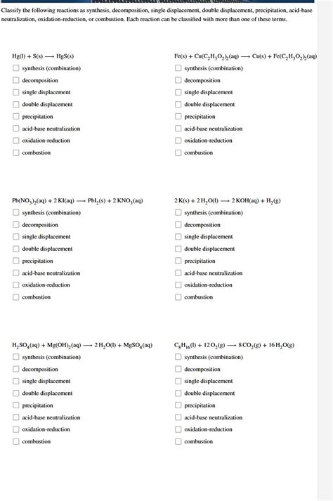 Solved Classify The Following Reactions As Synthesis Dec