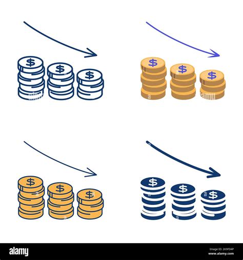 Recession Icon Set In Flat And Line Style Money Decrease Financial