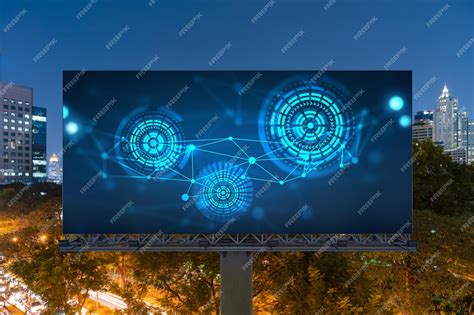 Premium Photo Information Flow Hologram On Road Billboard Night