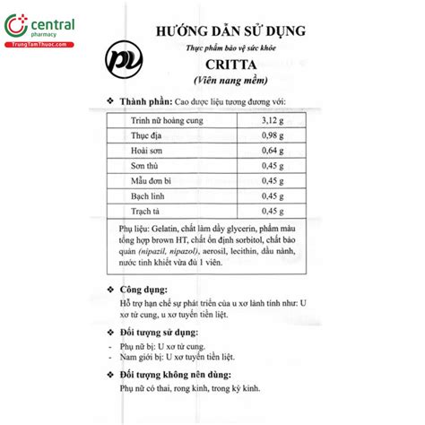 Thuốc Critta Trinh Nữ Hoàng Cung Làm Chậm Phát Triển Khối U Lành Tính