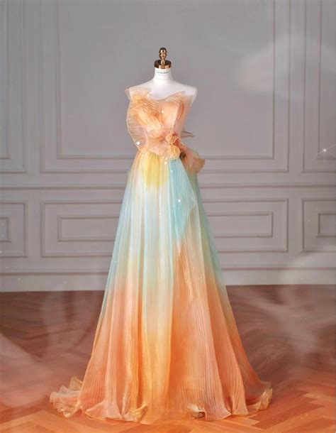 Beautiful Multicolor Strapless A Line Tulle Long Prom Dress Wedding Dr