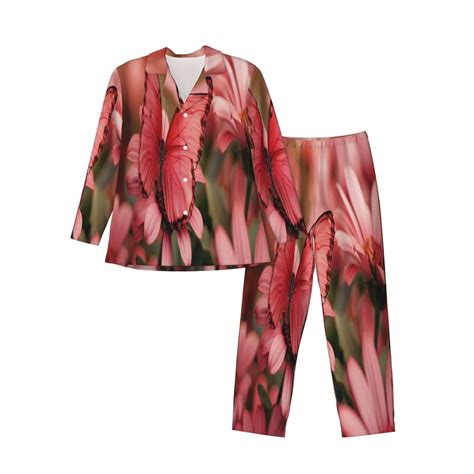 Rocae Pink Butterfly For Mens Pajamas Set Mens Pjs Sets Long Sleeve