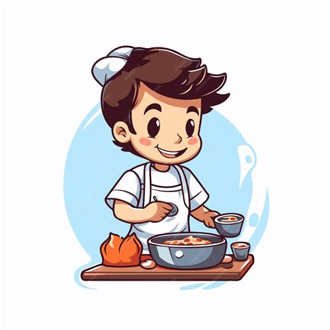 Ilustración Vectorial De Un Niño Cocinando En La Cocina Al Estilo De