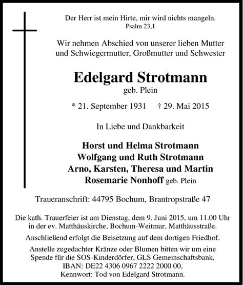 Traueranzeigen Von Edelgard Strotmann Trauer In Nrwde