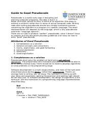 Guide To Good Pseudocode Docx Guide To Good Pseudocode Pseudocode Is A Useful Early Step In