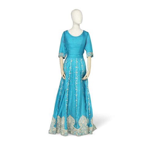 Carl Toms British 1927 1999 A Hand Made Turquoise Silk Indian Gown