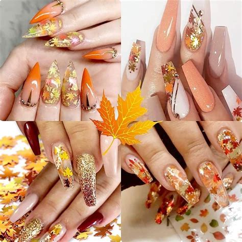 6 Grids 3d Maple Leaf Nail Glitter Sequins Fall Nail Art Stickers Decals Fall Glitter Leaves