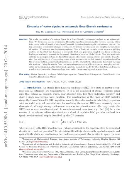 Pdf Dynamics Of Vortex Dipoles In Anisotropic Bose Einstein Condensates