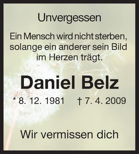 Traueranzeigen Von Daniel Belz Trauer Hna De