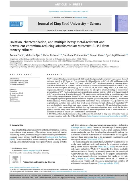 Pdf Isolation Characterization And Multiple Heavy Metal Resistant And Hexavalent Chromium