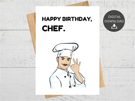 Happy Birthday Chef Printable Greeting Card Instant Digital Download