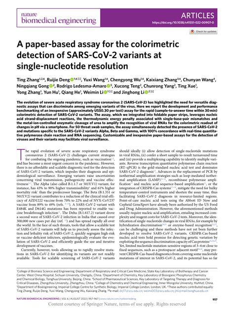 A Paper Based Assay For The Colorimetric Detection Of Sars Cov 2