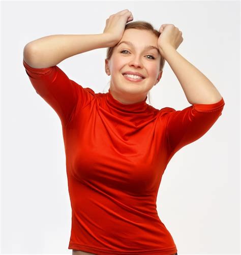 Premium Photo Portrait Of Laughing Girl Gesturinggirl Peeking Through
