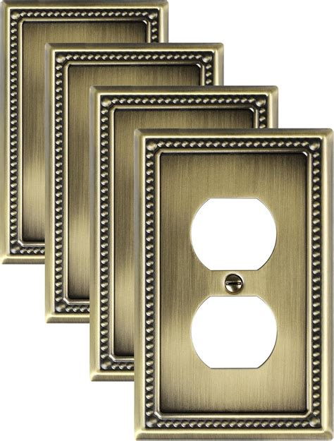 Treewell 4 Pack Duplex Outlet Cover Plate Antique Brass Metal Wall