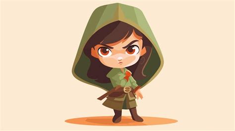 Angry Cartoon Robin Hood Girl 2d Flat Character Premium Ai Generated Vector