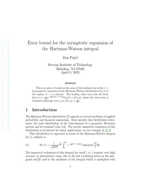 Error Bound For The Asymptotic Expansion Of The Hartman Watson Integral Pdf Asymptotic