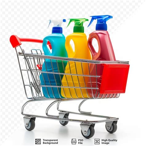 Shopping Cart With Detergent Bottles Isolated On White Premium Ai