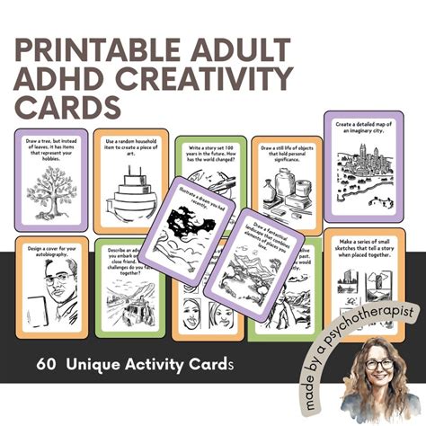 Printable Adult Adhd Creativity Card Set 60 Cards Pdf Drawing Prompts