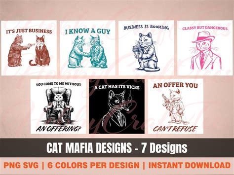 Mafia Cat Png Svg Bundle Funny Gangster Cat Clipart Feline Mobster