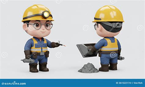 Chibi Korean Male Mine Operator 3d Render Isolated On White Background