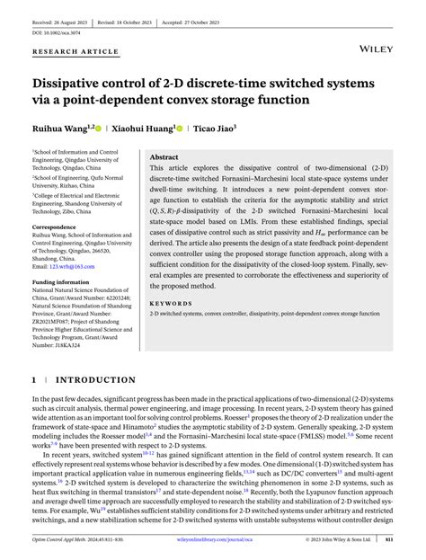 Dissipative Control Of 2‐d Discrete‐time Switched Systems Via A Point