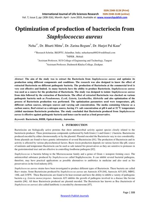 Pdf Optimization Of Production Of Bacteriocin From Staphylococcus Aureus
