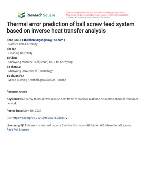 Adaptive Real Time Model On Thermal Error Of Ball Screw Feed Drive