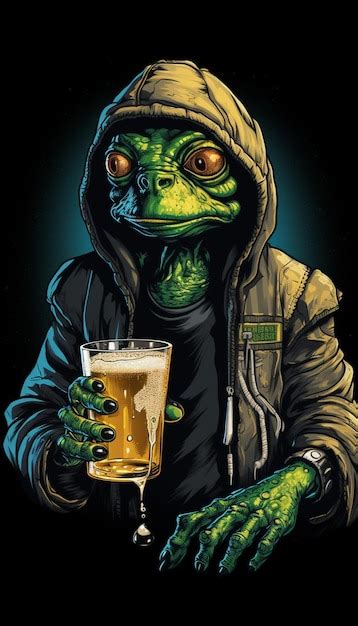 Premium Ai Image A Cartoon Illustration Of A Lizard Holding A Beer