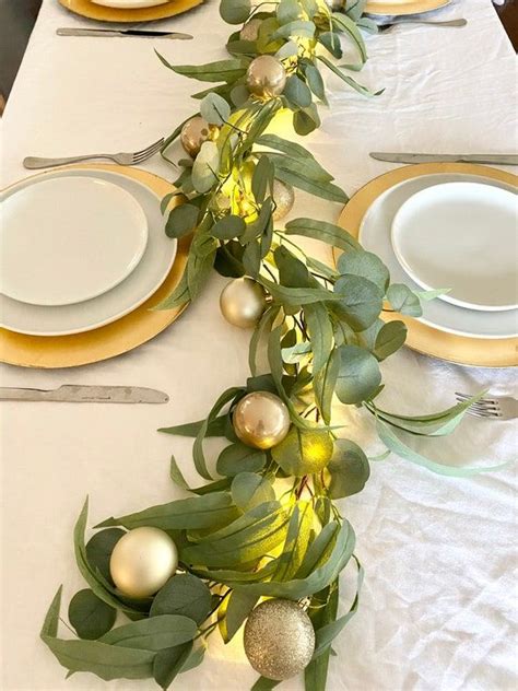 Christmas In July Eucalyptus Garland Fairy Lights Grazing Table Runner Dining Table