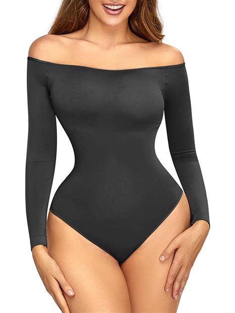 Seamless Long Sleeve Bodysuit For Women Tummy Control Shapewear Scoop